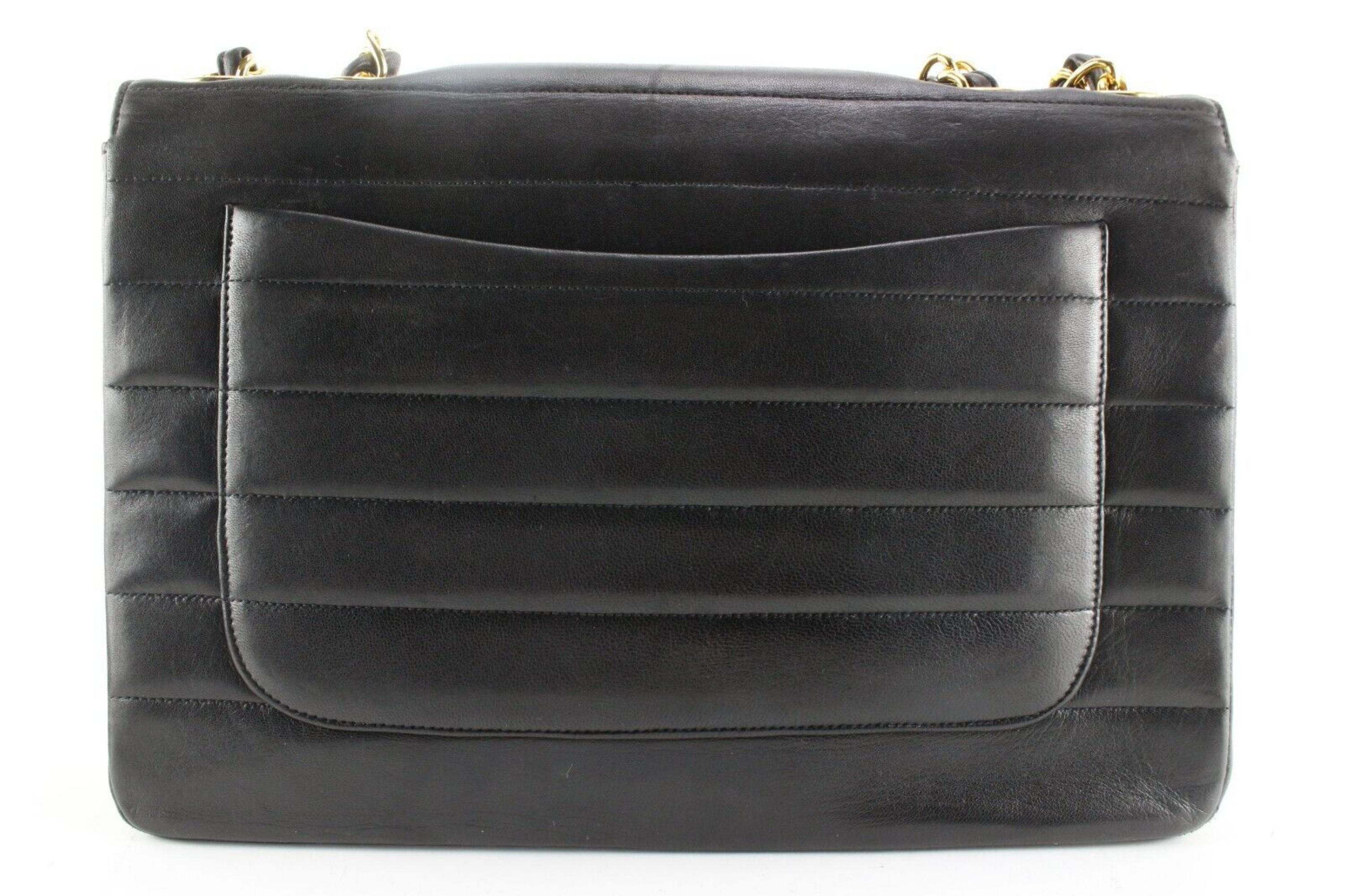 Chanel Rare Horizontal Quilted Black XL Jumbo Flap 24K Plated GHW ...