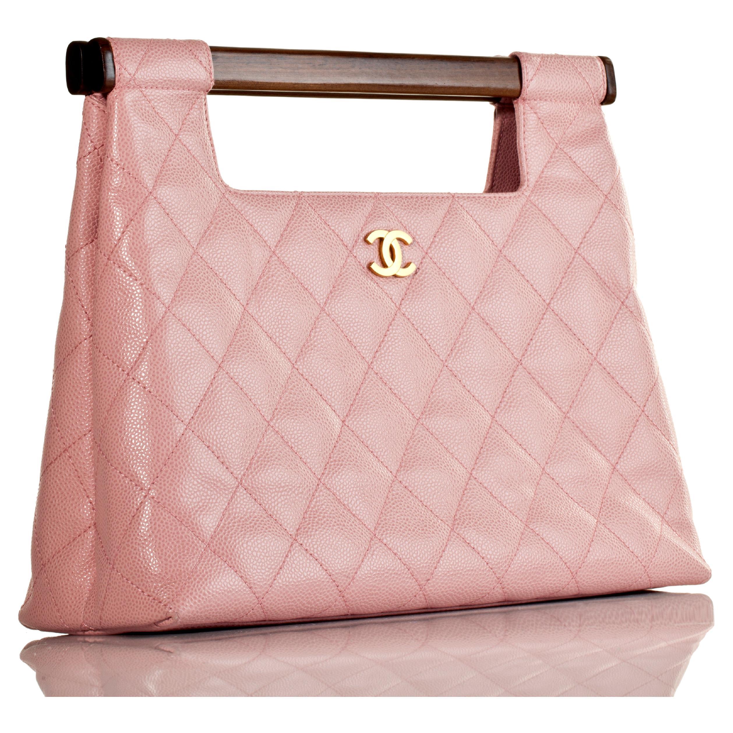 Chanel Rare Pink Caviar Leather Wood Top Handle Jumbo Envelope Clutch ...