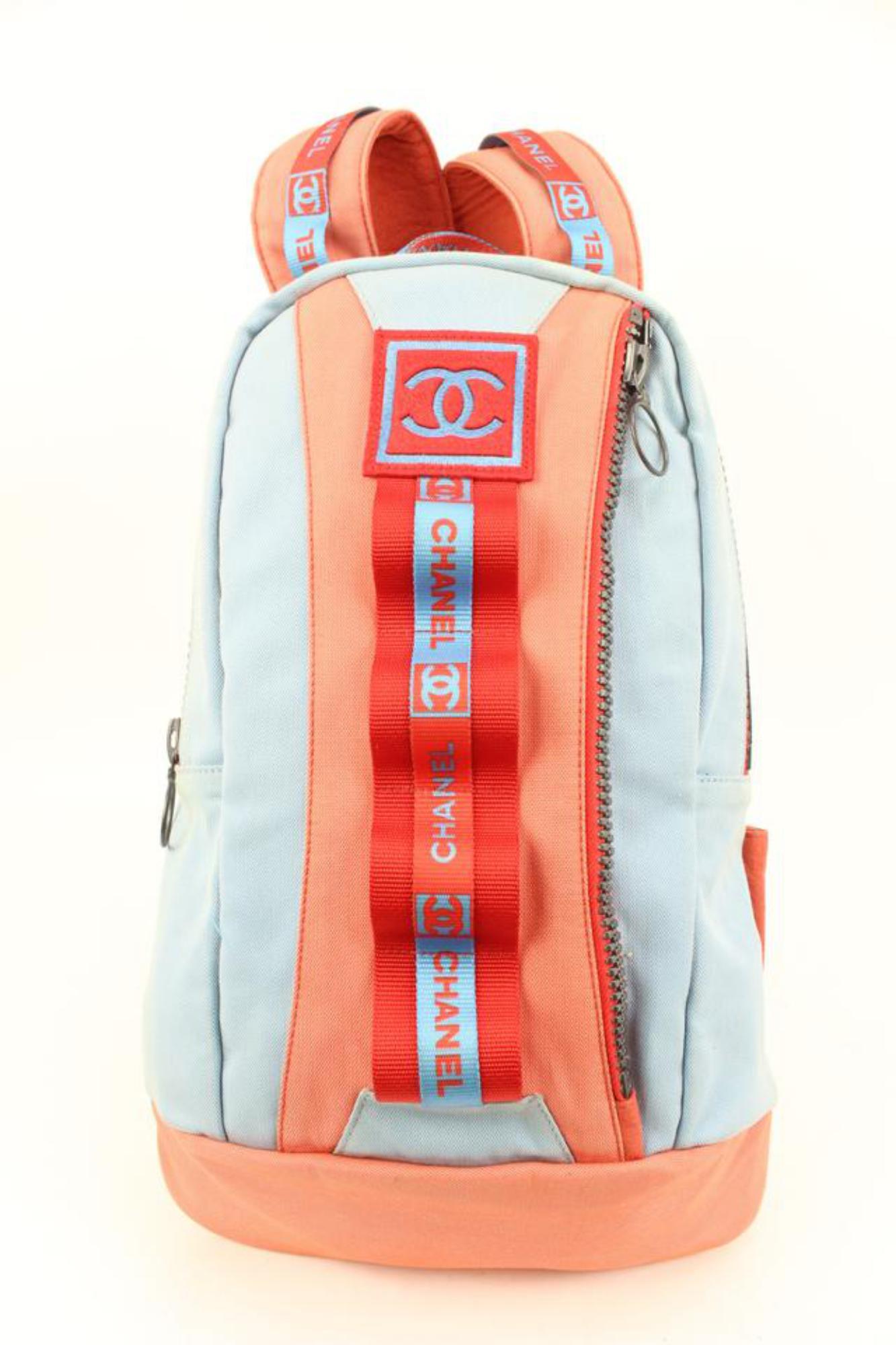 Chanel Rare Powder Blue Fire Orange Red CC Sports Line Backpack ...