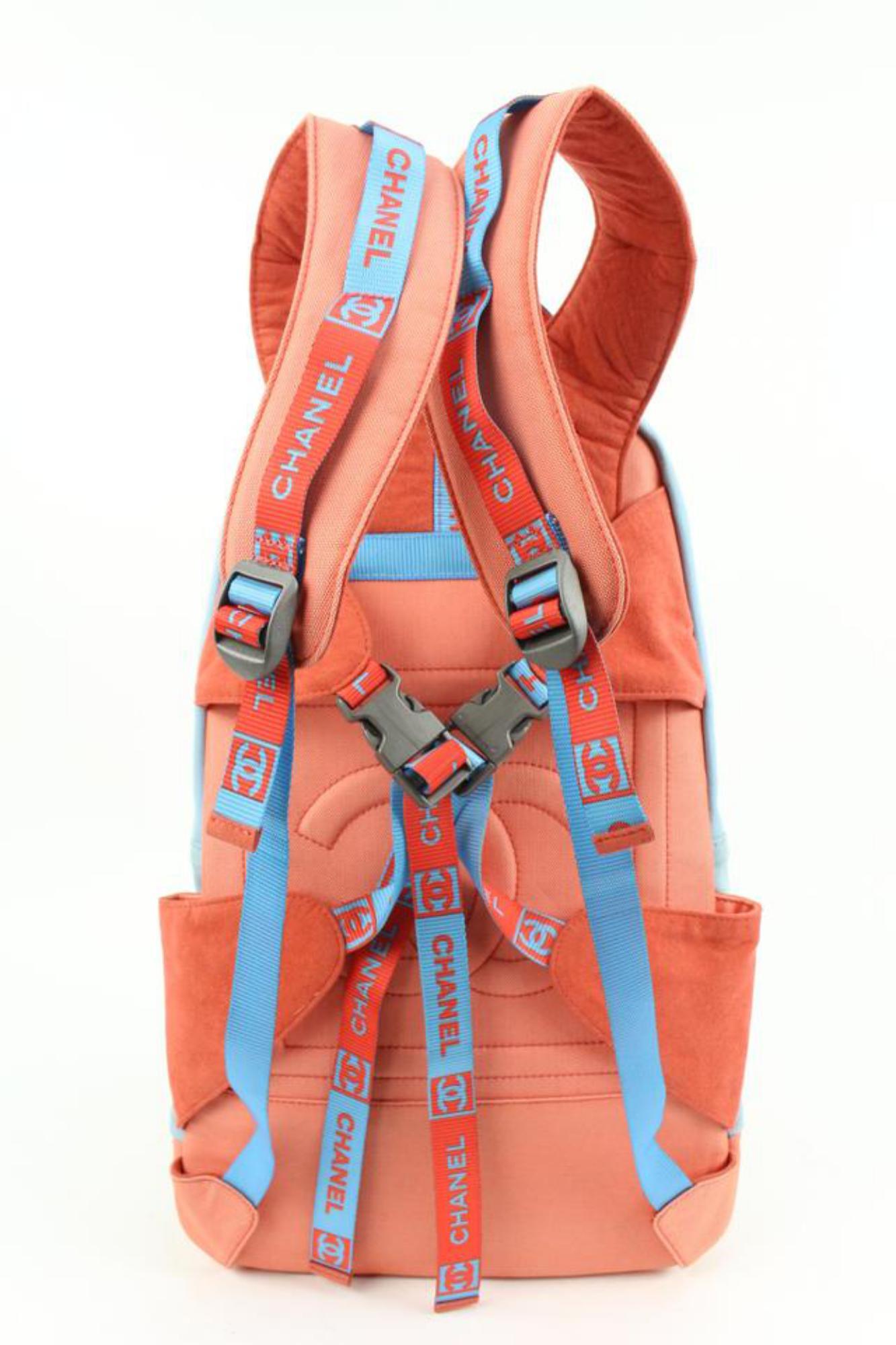 Chanel Rare Powder Blue Fire Orange Red CC Sports Line Backpack ...