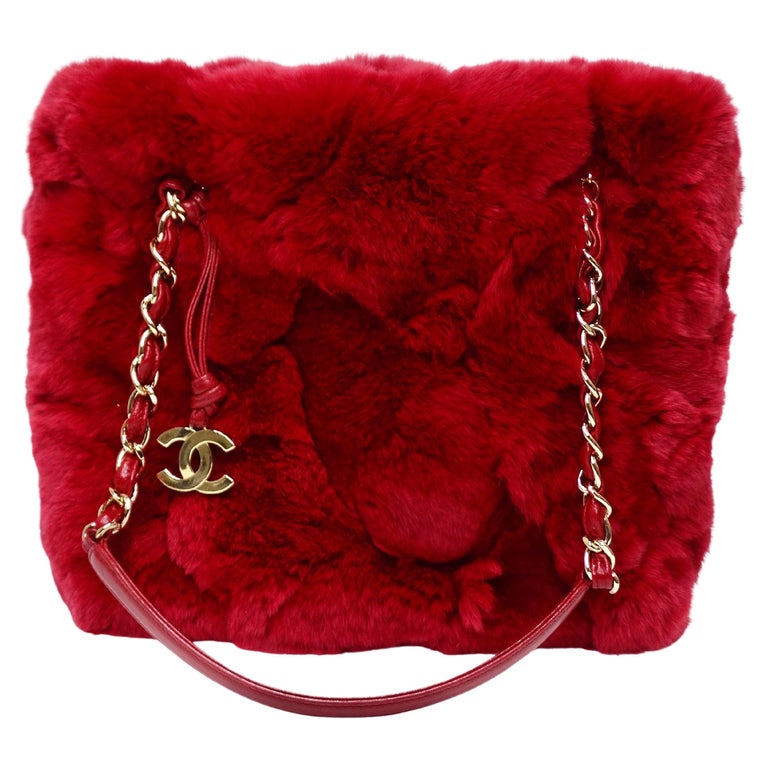 CHANEL Rare Red Rabbit Fur CC Charm Small Tote at 1stDibs