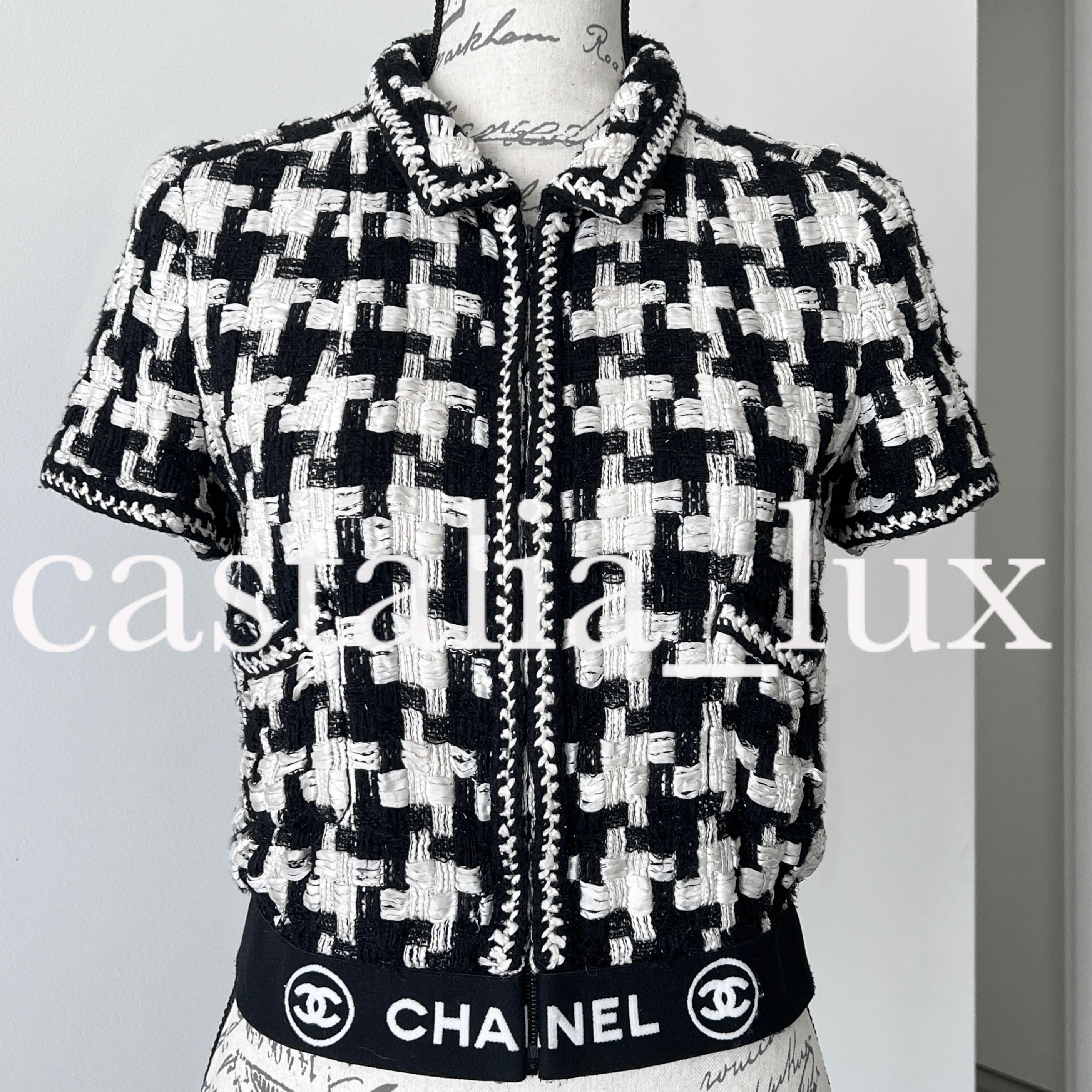 Chanel Rarest CC Logo Band Ribbon Tweed Jacket For Sale at 1stDibs