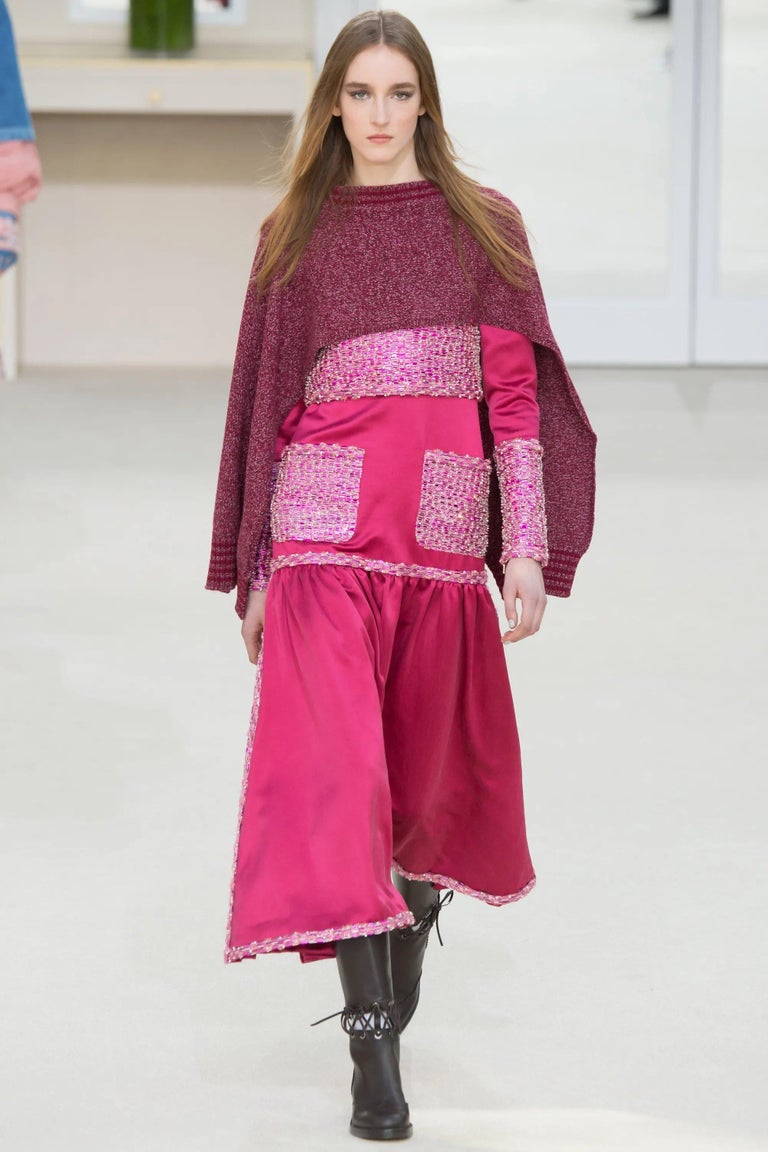 CHANEL raspberry cashmere 2016 16K OPEN SLEEVE CROPPED CAPE Sweater 38 ...