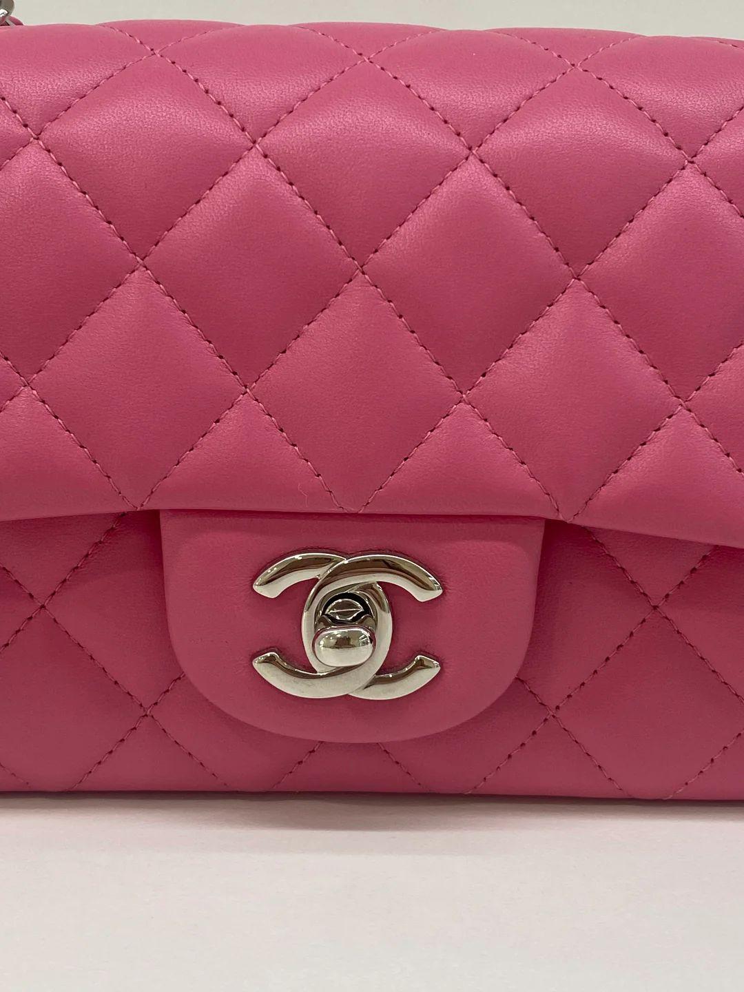 Chanel Rectangle Mini Classic Flap - Pink SHW For Sale at 1stDibs