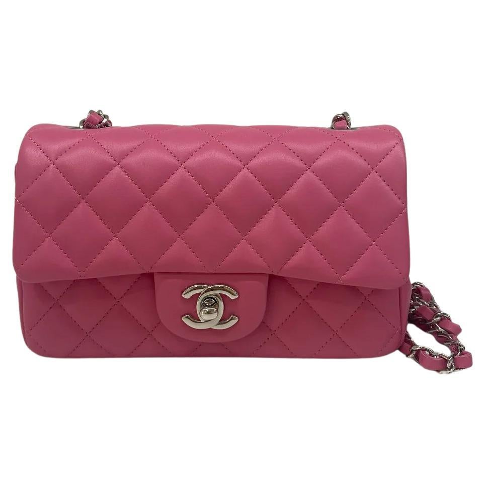 Chanel Rectangle Mini Classic Flap - Pink SHW For Sale at 1stDibs
