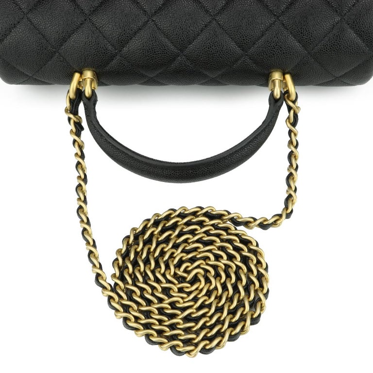 CHANEL Rectangular Mini Top Handle Bag Black Caviar Brushed Gold ...