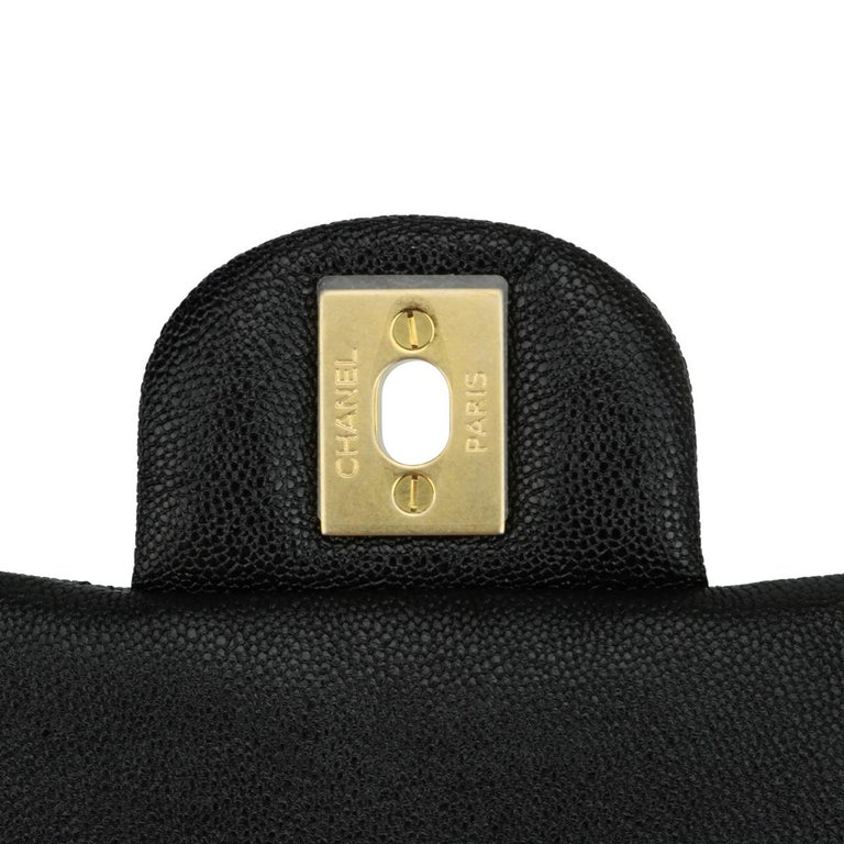 CHANEL Rectangular Mini Top Handle Bag Black Caviar Brushed Gold ...