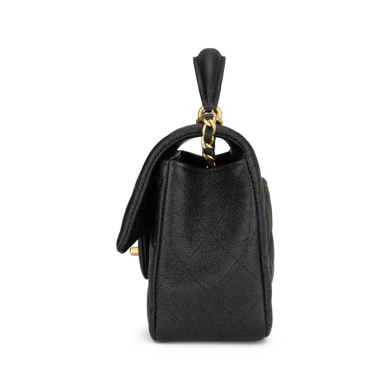 CHANEL Rectangular Mini Top Handle Bag Black Caviar Brushed Gold ...