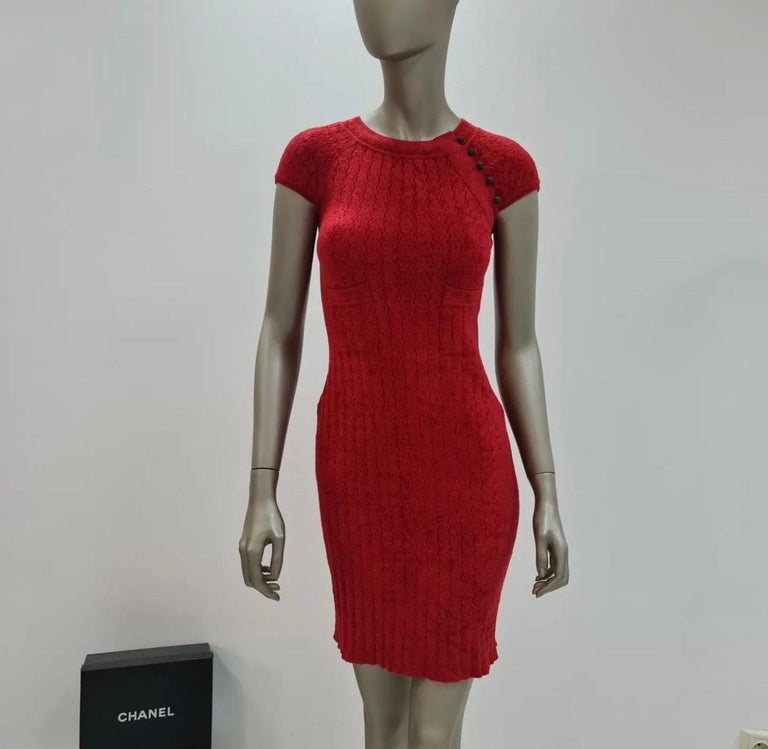 CHANEL Red 2010 SHANGHAI Knit Dress For Sale at 1stDibs