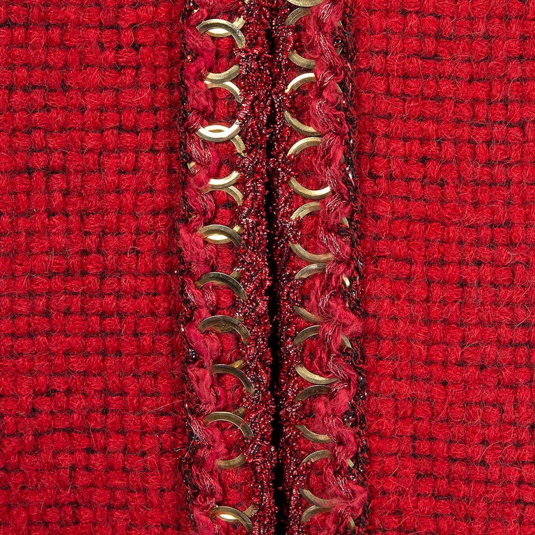 CHANEL red alpaca and wool 2015 SALZBURG CHAIN TRIM Coat Jacket 36 XS ...
