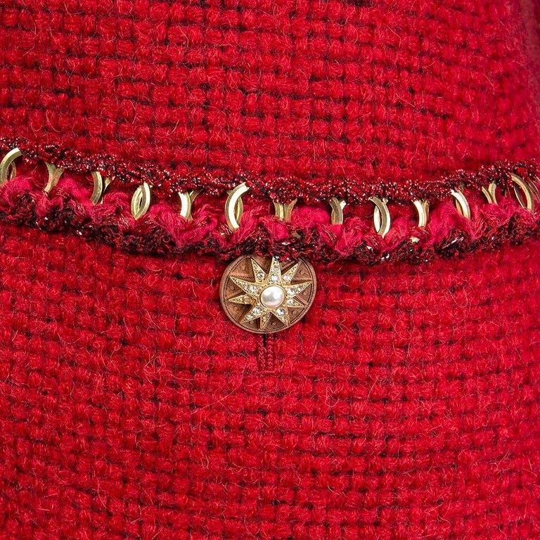 CHANEL red alpaca and wool 2015 SALZBURG CHAIN TRIM Coat Jacket 36 XS ...