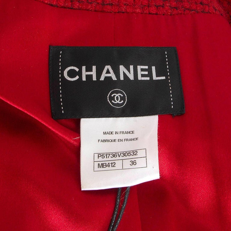 CHANEL red alpaca and wool 2015 SALZBURG CHAIN TRIM Coat Jacket 36 XS ...