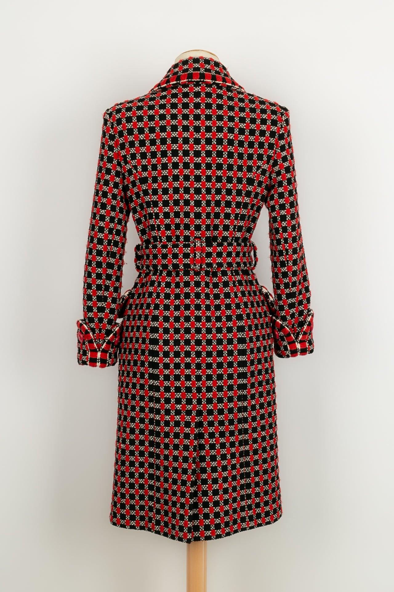 Chanel Red and Black Wool Coat, Size 36FR For Sale at 1stDibs