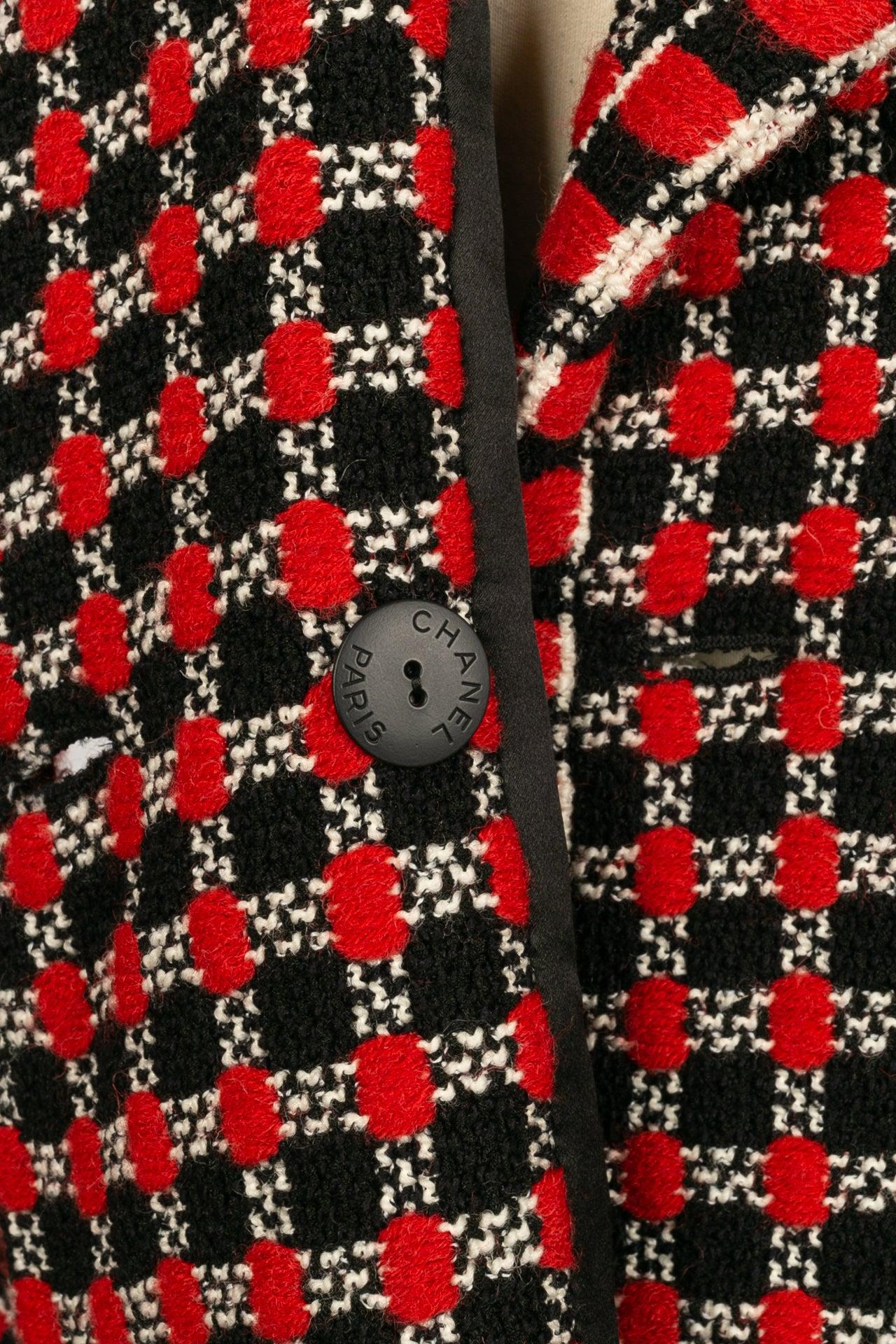 Chanel Red and Black Wool Coat, Size 36FR For Sale at 1stDibs