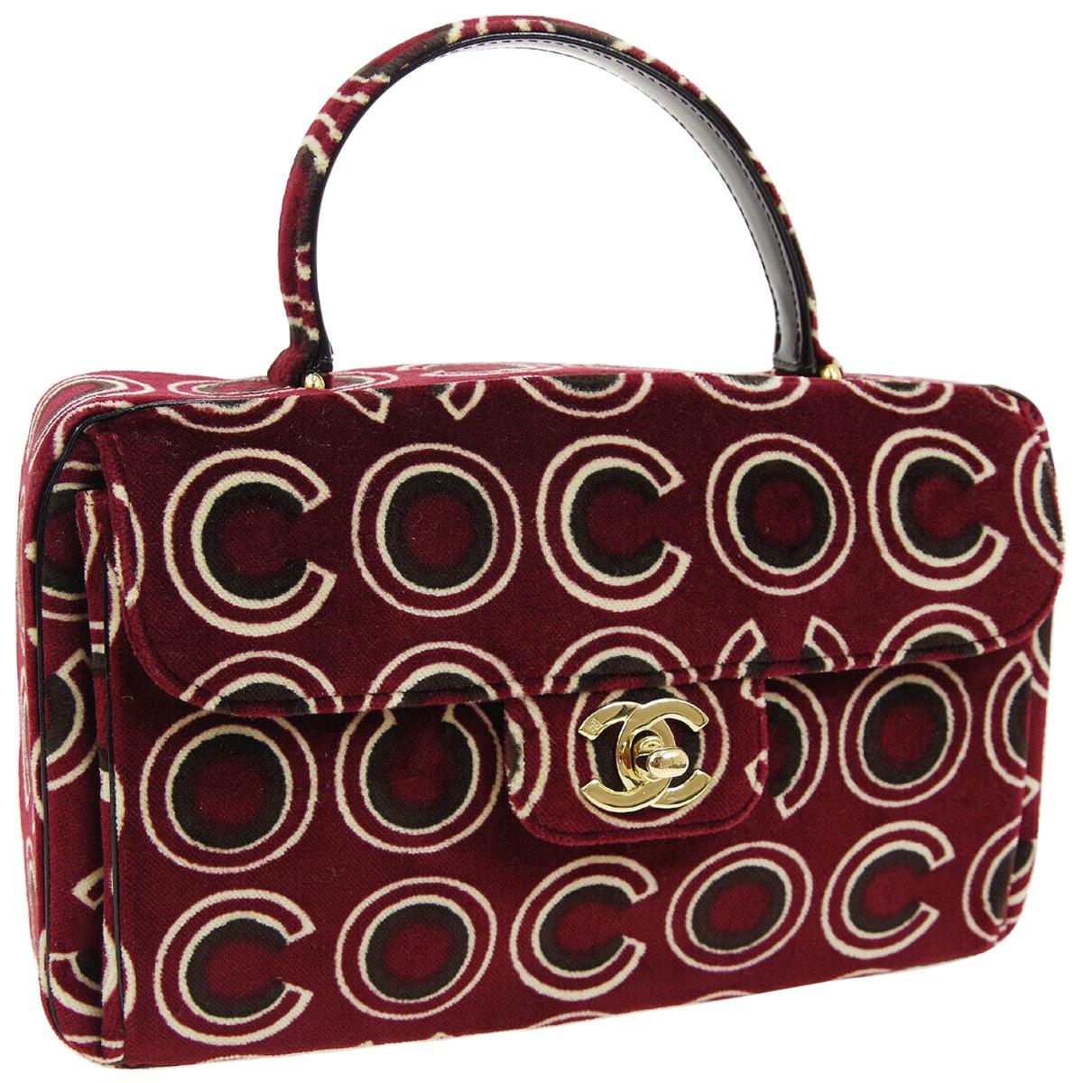 Chanel Red Black Velvet 'COCO' Kelly Style Evening Top Handle Satchel ...