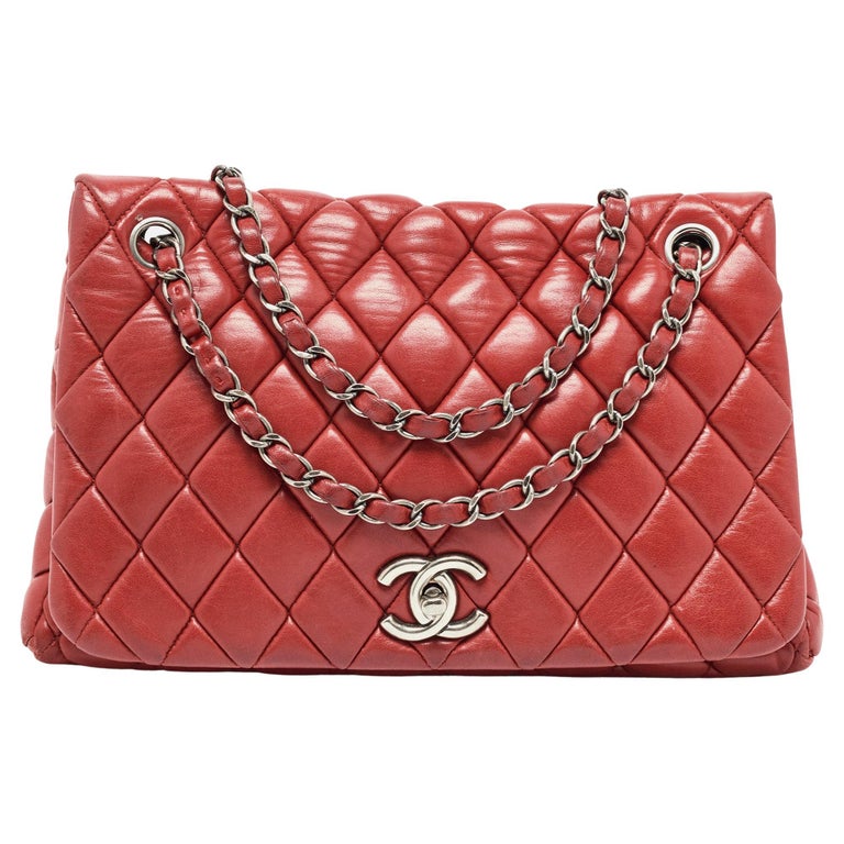 Chanel Red Bubble Quilted Leather Flap Shoulder Bag For Sale at 1stDibs