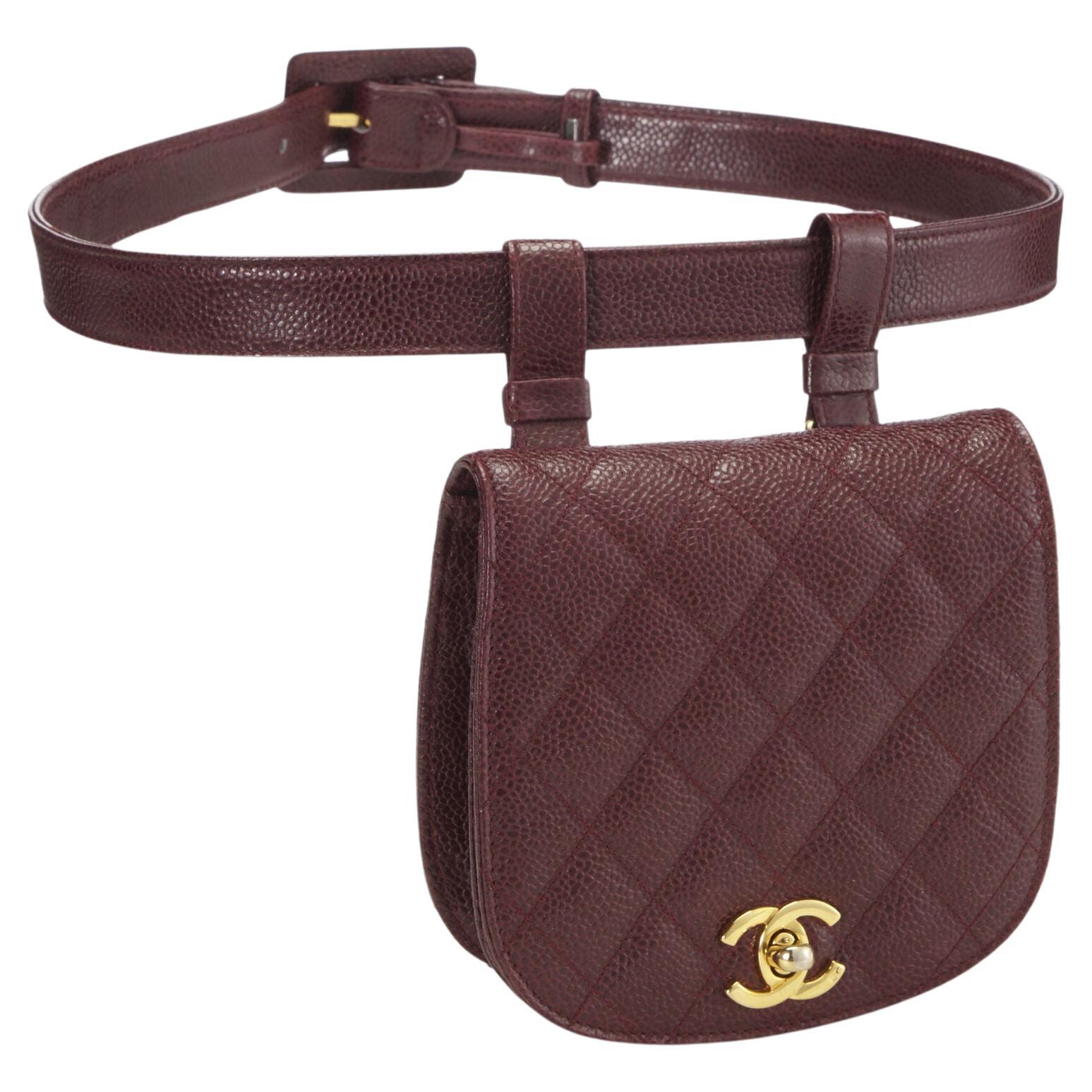 Chanel Red Burgundy Quilted Caviar Classic Flap Waist Belt Bag For Sale ...