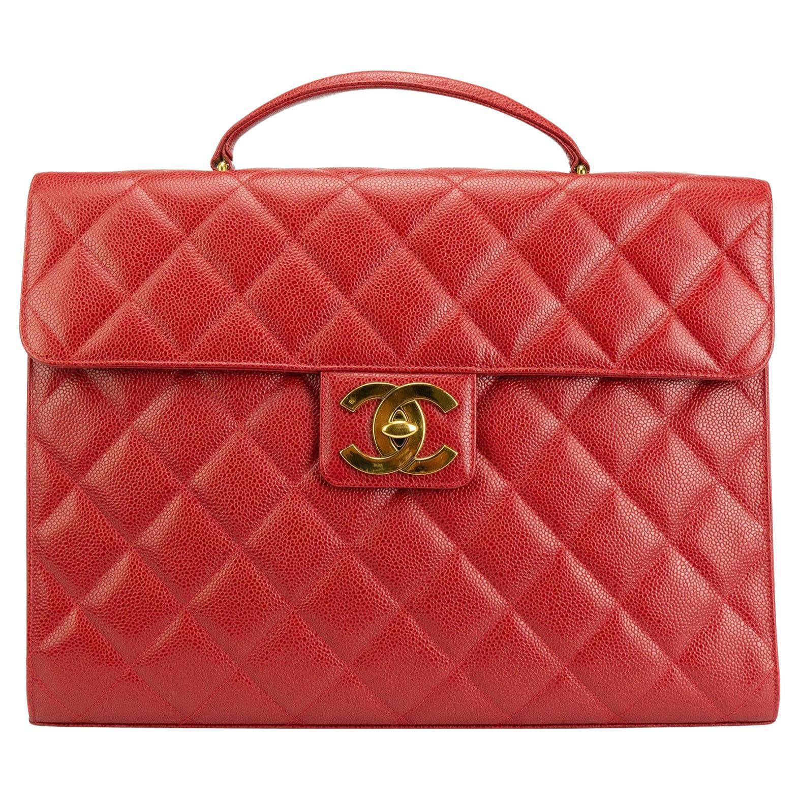 Chanel Red Caviar Executive Briefcase Laptop Classic Flap Bag For Sale ...