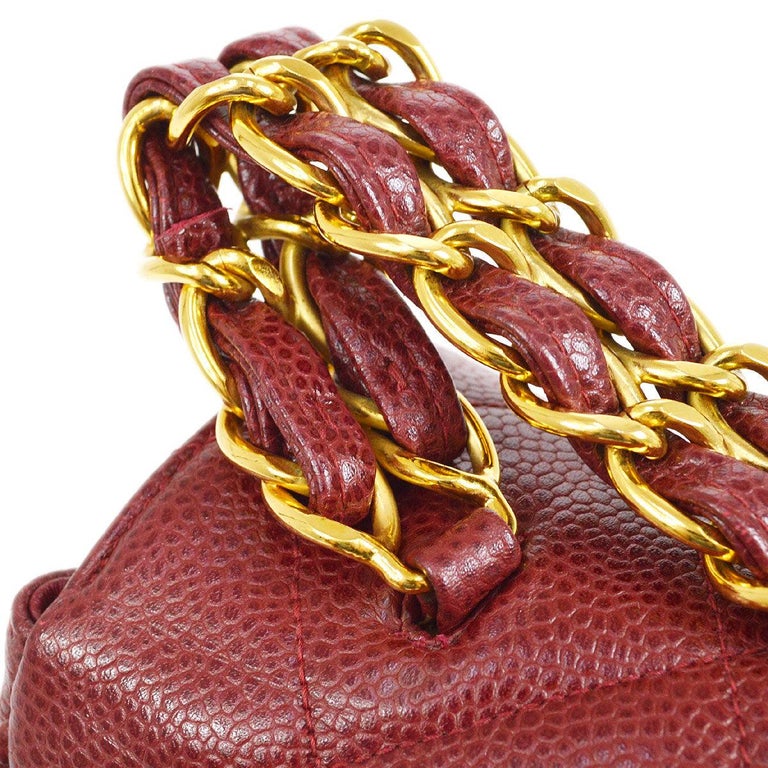 CHANEL Red Caviar Leather Gold Top Handle Flap Bag For Sale at 1stDibs
