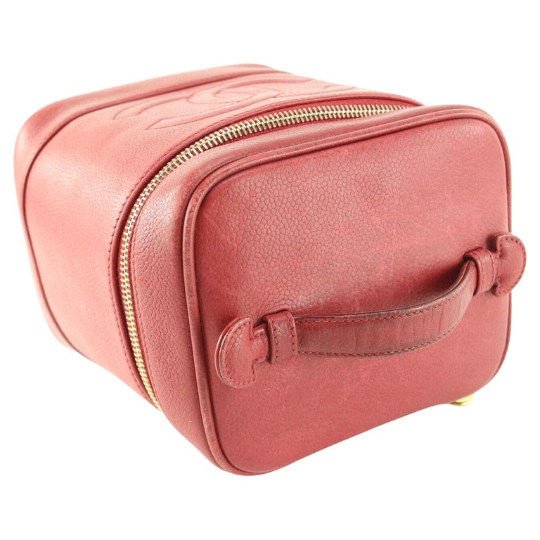 Chanel Red Caviar Leather Timeless CC Logo Vanity Case North South ...