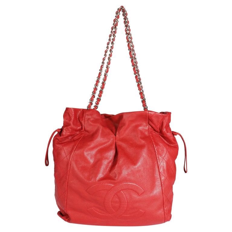Chanel Red Caviar Leather Timeless Drawstring Tote For Sale at 1stDibs