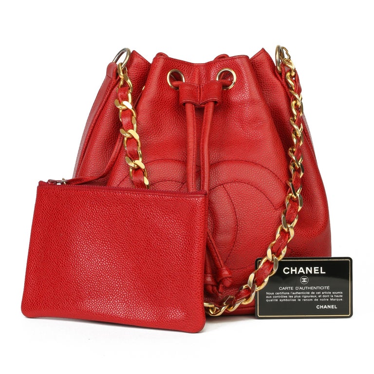 Chanel Red Caviar Leather Vintage Timeless Bucket Bag with Pouch at 1stDibs