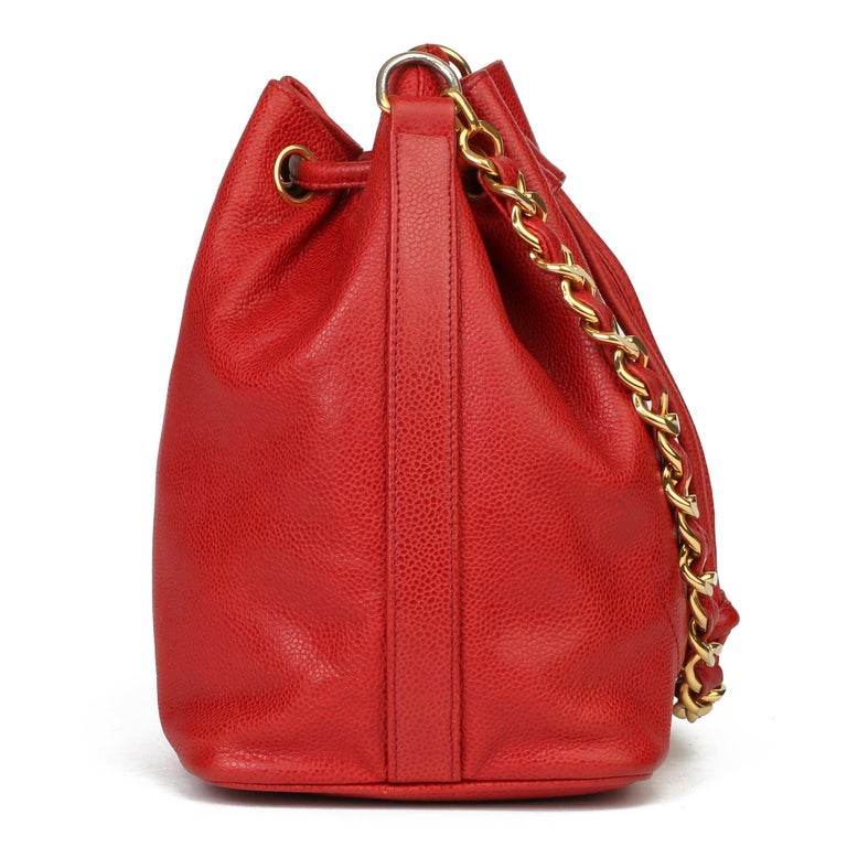 Chanel Red Caviar Leather Vintage Timeless Bucket Bag with Pouch at 1stDibs