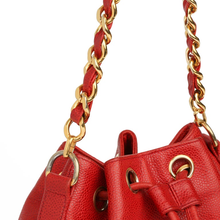 Chanel Red Caviar Leather Vintage Timeless Bucket Bag with Pouch at 1stDibs