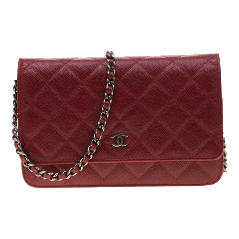 Chanel Red Caviar Leather Wallet On Chain For Sale at 1stDibs