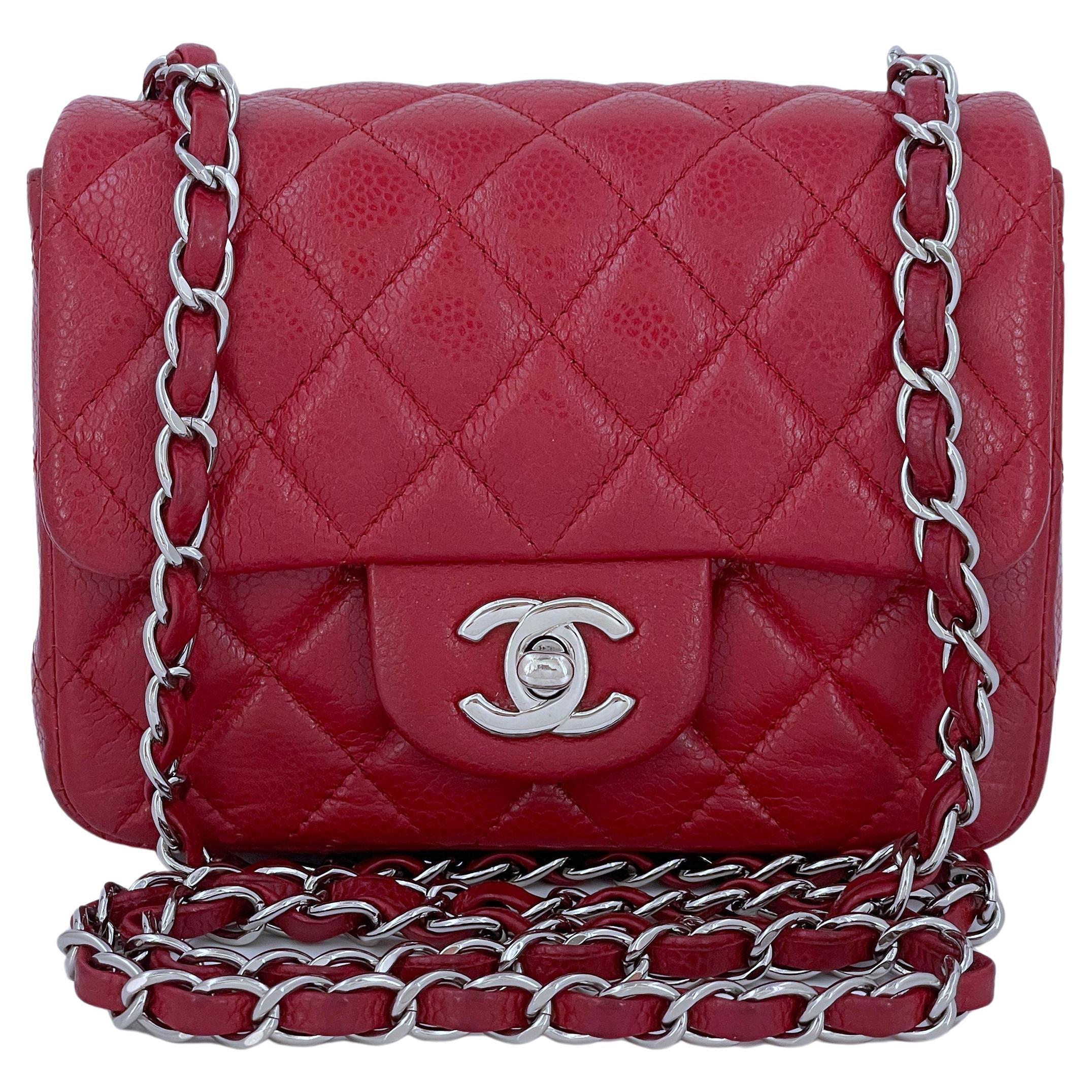 Chanel Red Caviar Square Mini Flap Bag SHW 66171 For Sale at 1stDibs