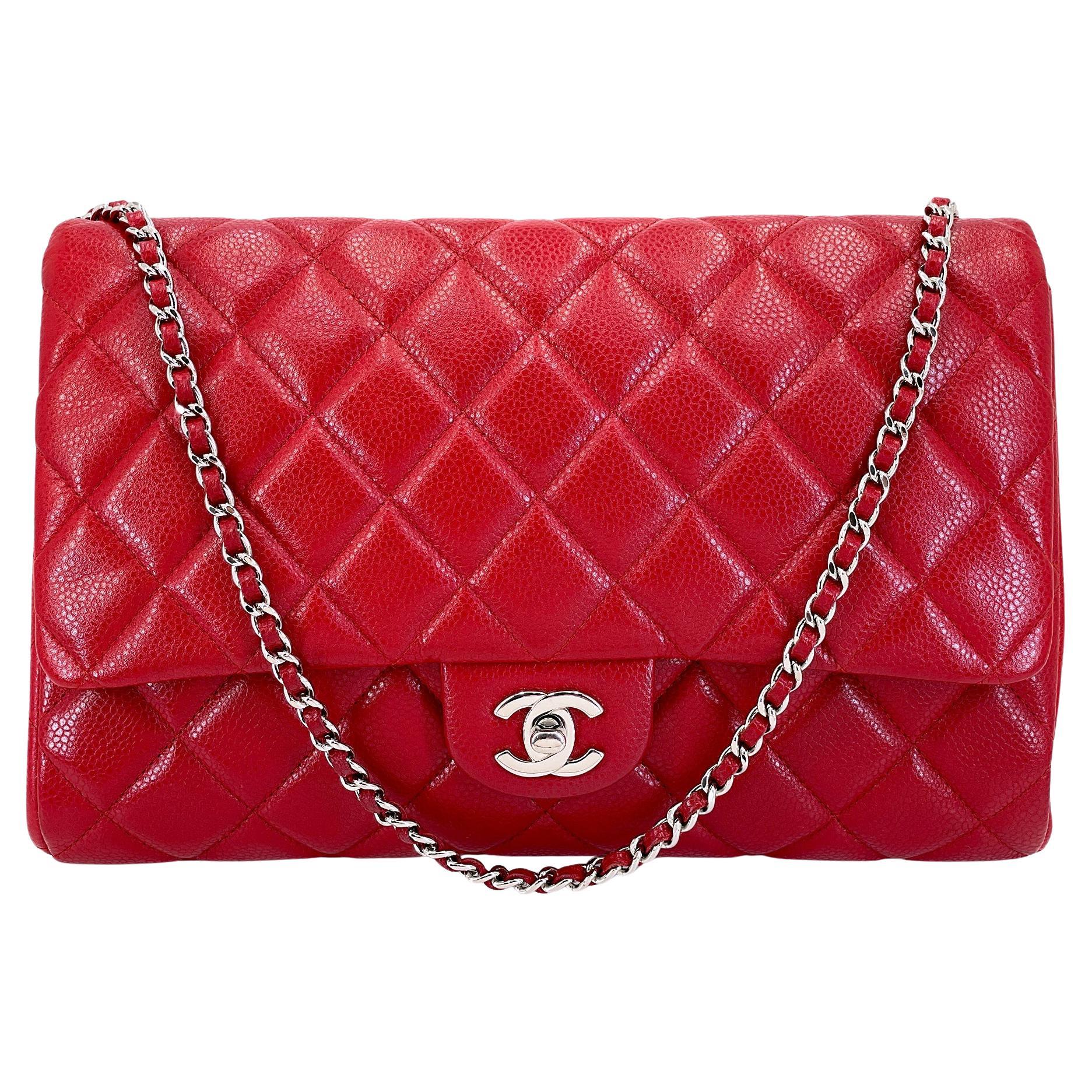 Chanel 1994 Vintage Red Caviar Mini Flap Bag Chevron 24k GHW 68610 For ...