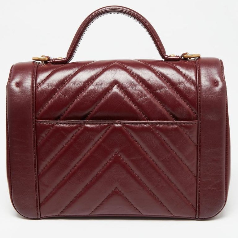 Chanel Red Chevron Leather Classic Top Handle Bag at 1stDibs