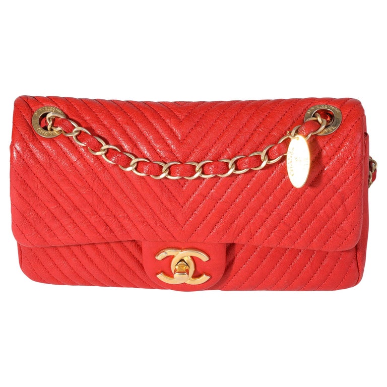 Chanel Red Chevron Wrinkled Leather Mini Rectangular Medallion Flap Bag ...