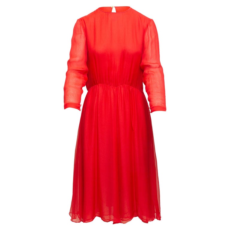 Chanel Red Creations Silk Midi Dress For Sale at 1stDibs