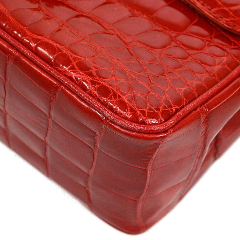CHANEL Red Crocodile Exotic Leather Gold Small Mini Evening Shoulder ...