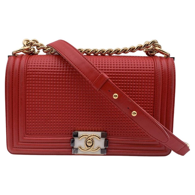 Chanel Red Cube Embossed Leather Medium Boy Shoulder Bag For Sale at ...