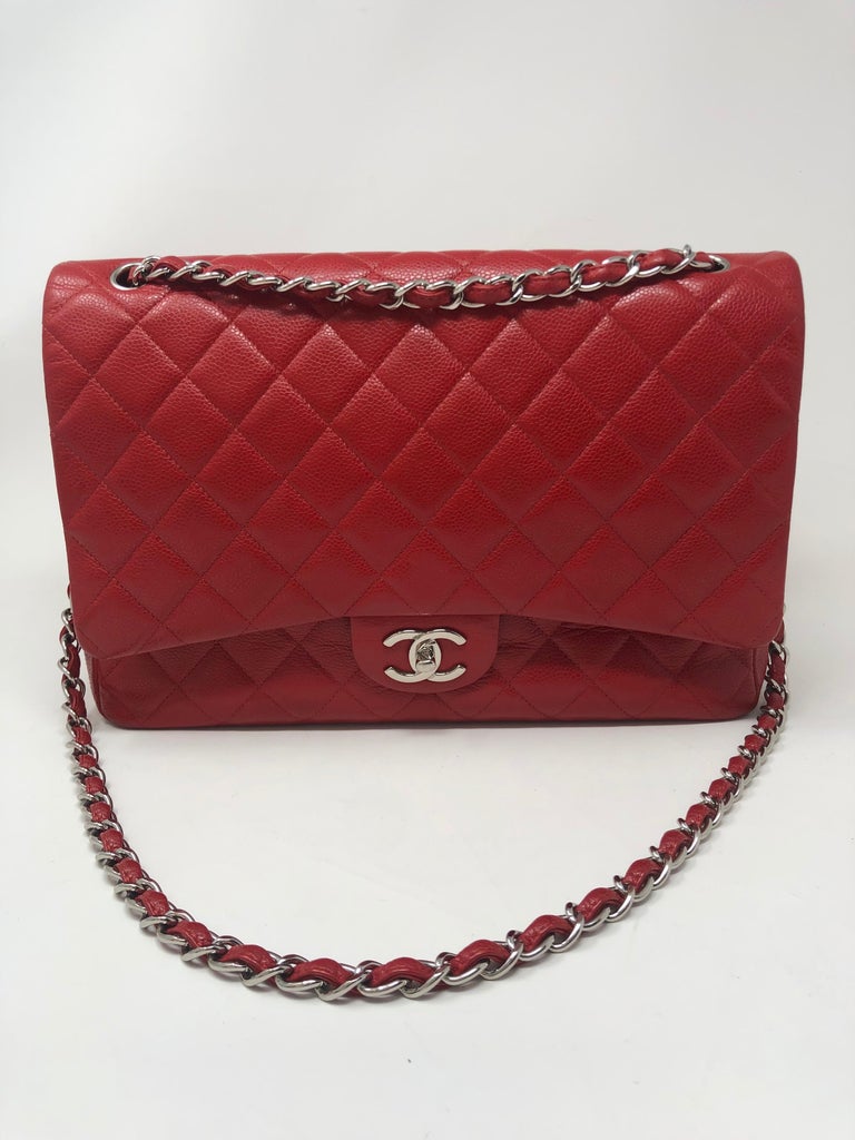 Chanel Red Double Flap Maxi SHW Bag at 1stDibs