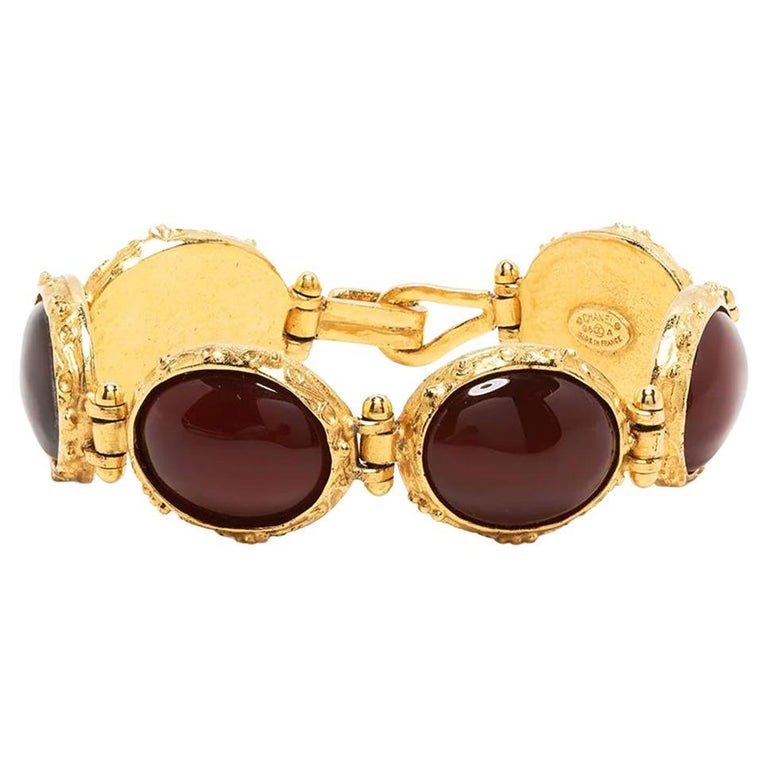 Chanel Red Gemstone-embellished Bracelet at 1stDibs