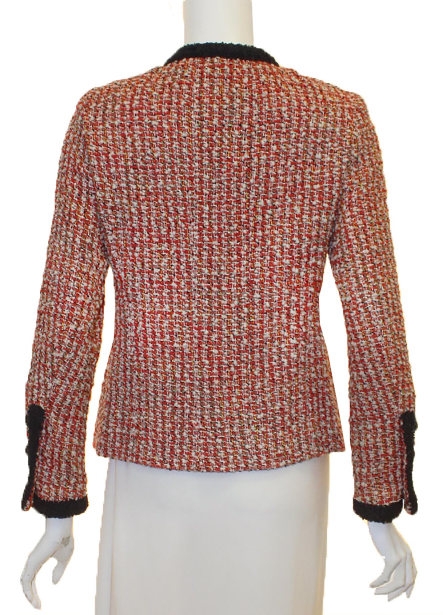 Chanel Red, Ivory and Navy Tweed Jacket With Navy Trim at 1stDibs