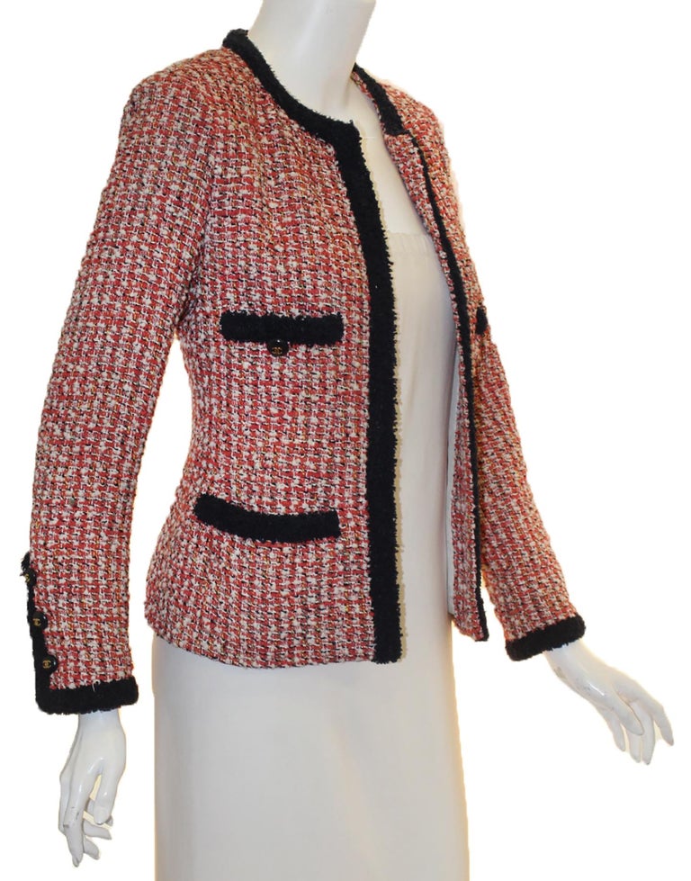 Chanel Red, Ivory and Navy Tweed Jacket With Navy Trim at 1stDibs