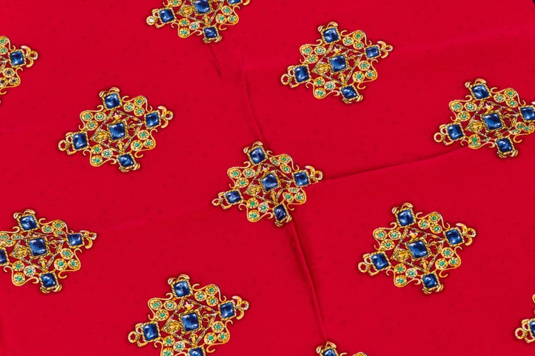 Chanel Red Jewel Silk Print Scarf at 1stDibs | chanel red scarf
