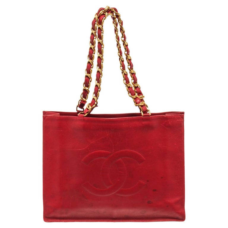 Chanel Red Lambskin Chain Handbag For Sale at 1stDibs