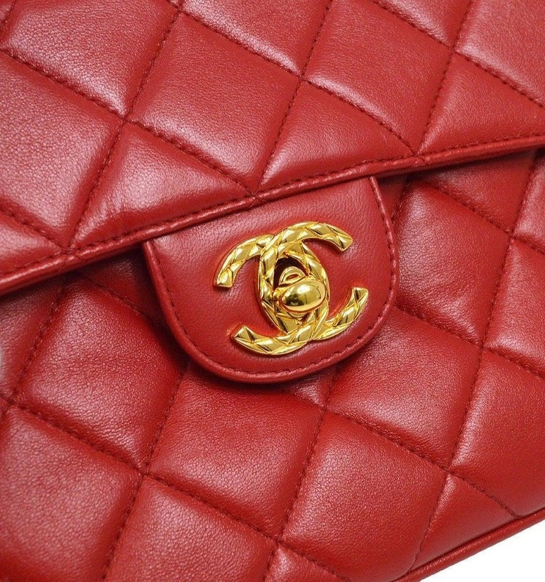 CHANEL Red Lambskin Quilted Gold Evening Small Camera Party Shoulder ...