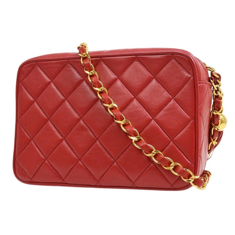 CHANEL Red Lambskin Quilted Gold Evening Small Camera Party Shoulder ...