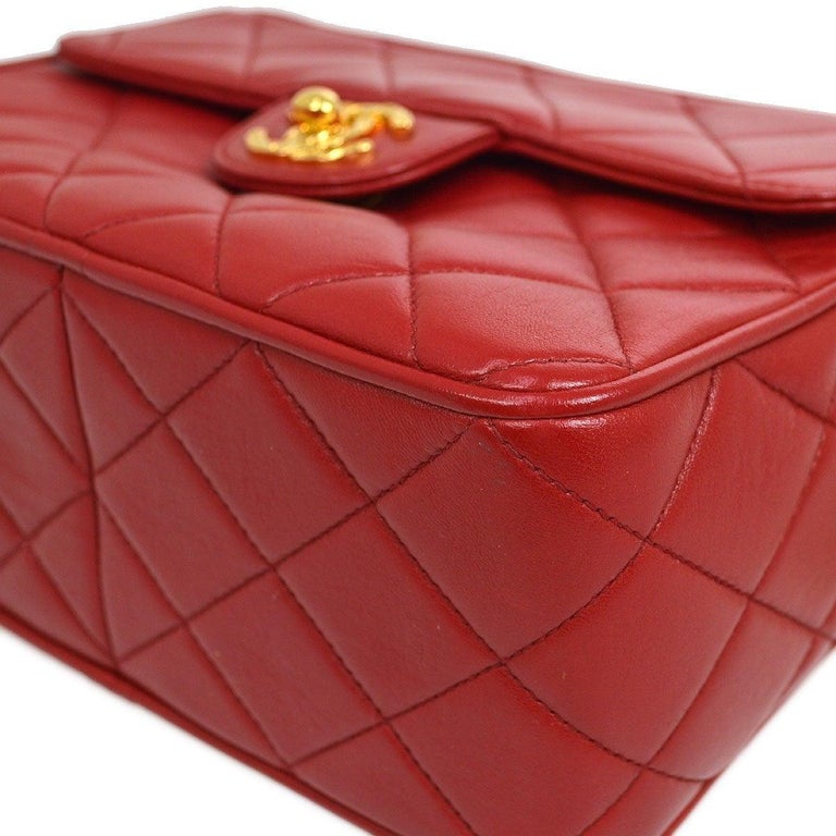 CHANEL Red Lambskin Quilted Gold Evening Small Camera Party Shoulder ...