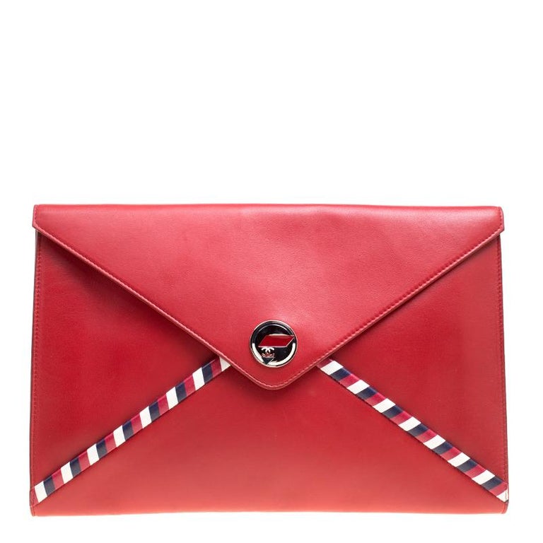 Chanel Red Leather Airline Envelope Pouch at 1stDibs