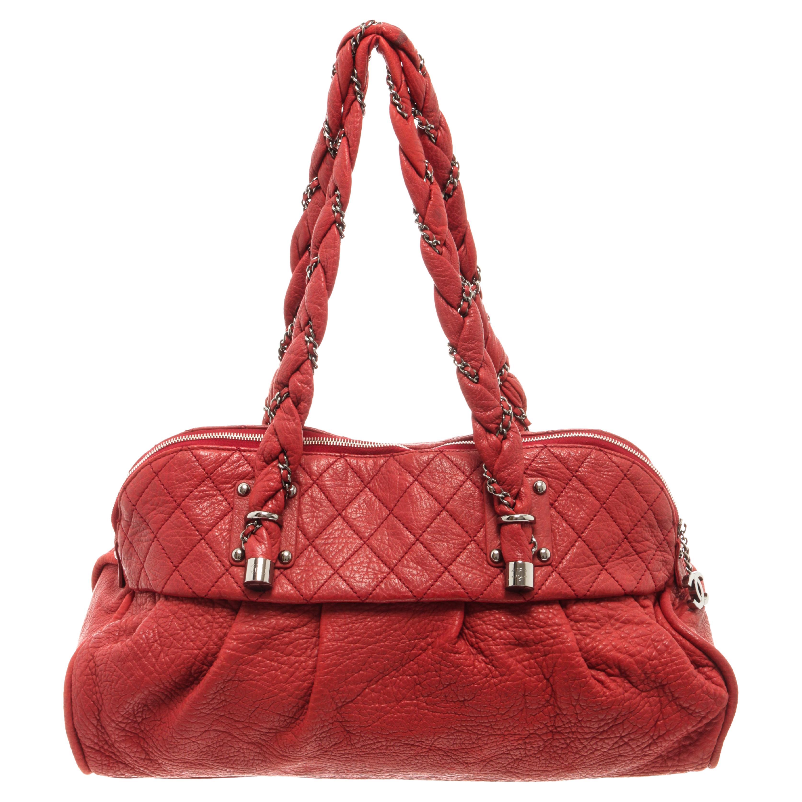 Chanel Red Leather Large Lady Braid Bowler Bag For Sale at 1stDibs ...