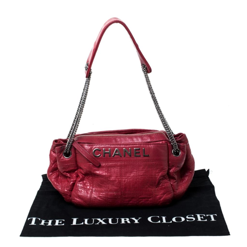 Chanel Red Leather LAX Accordion Camera Shoulder Bag For Sale at 1stDibs