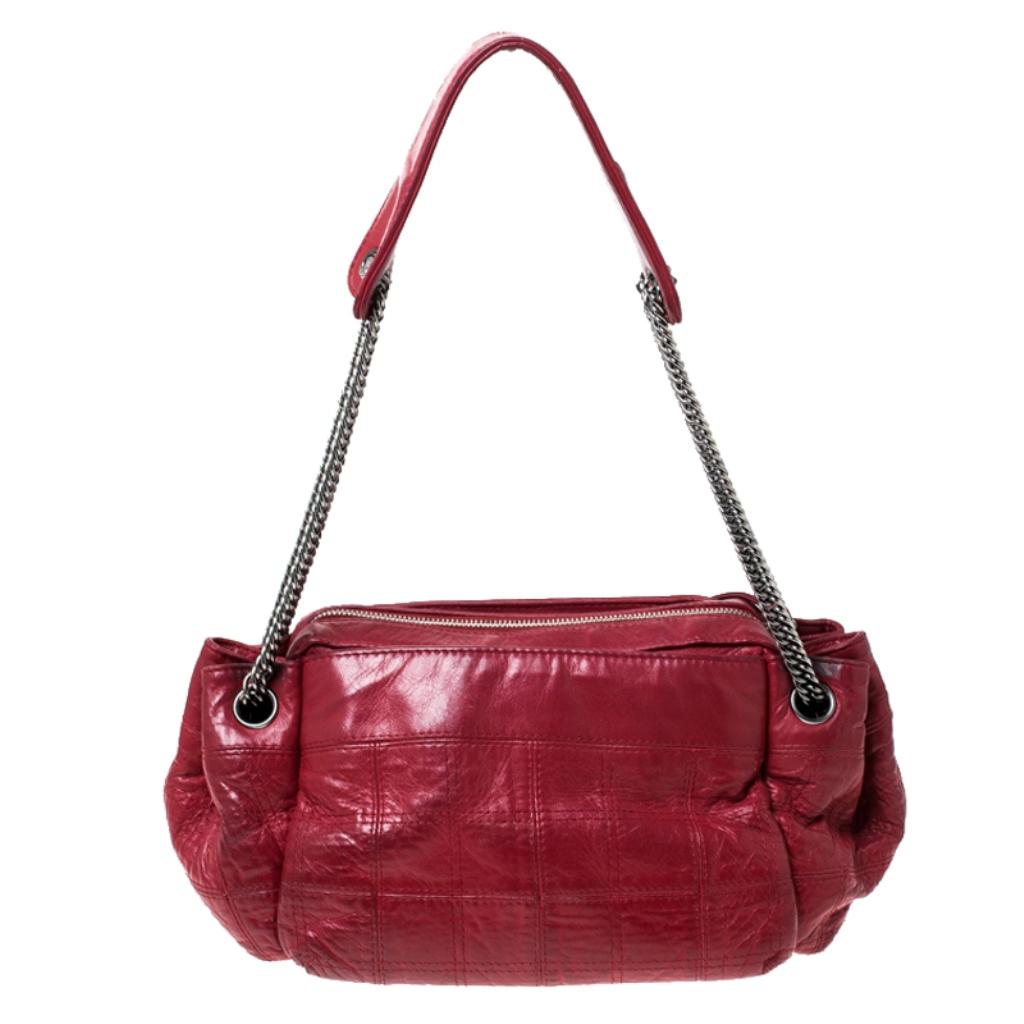 Chanel Red Leather LAX Accordion Camera Shoulder Bag For Sale at 1stDibs