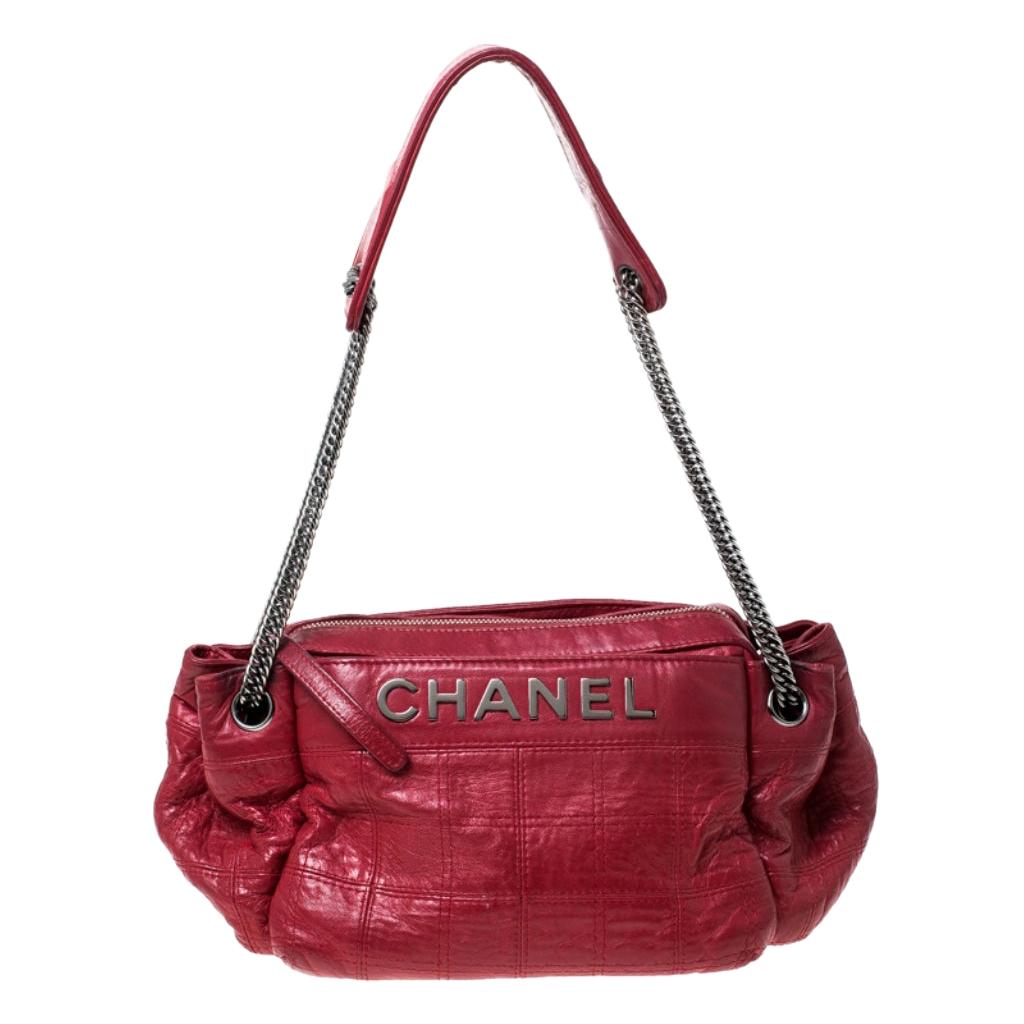 Chanel Red Leather LAX Accordion Camera Shoulder Bag For Sale at 1stDibs